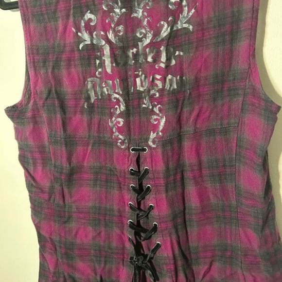 Harley-Davidson | Tops | Harley Davidsonlace Up Back Flannel Vest L ...